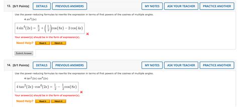 solved use the power reducing formulas to rewrite the