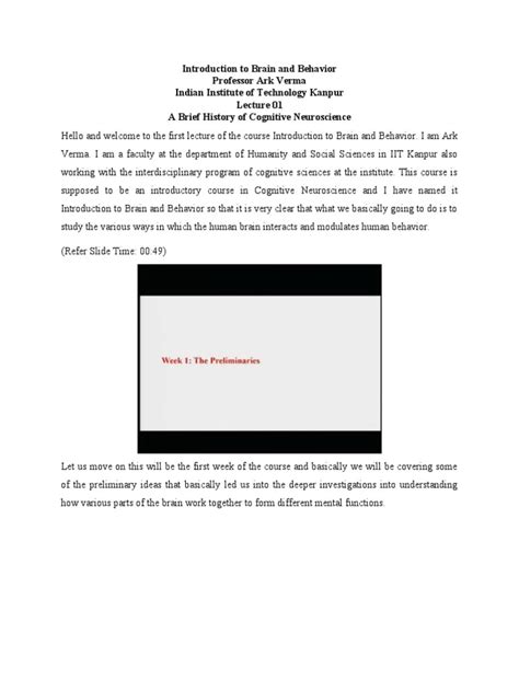 Lecture 1 Brain And Behaviour Pdf Neuron Mind