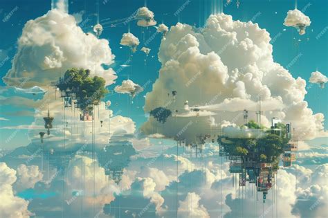 A Digital Art Illustration Depicting The Concept Of Cloud Computing As