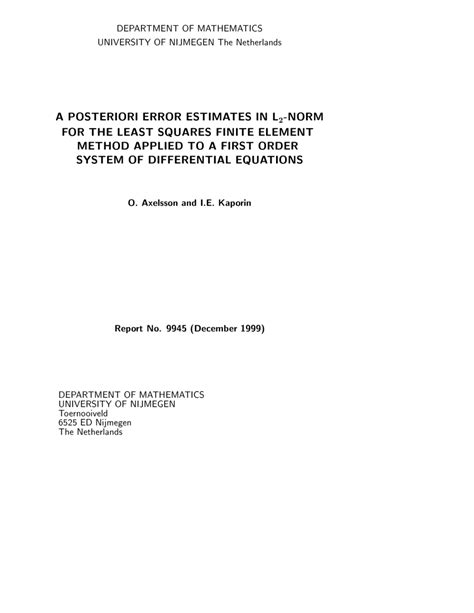PDF A Posteriori Error Estimates In L Norm For The LEAST SQUARES FINITE ELEMENT METHOD