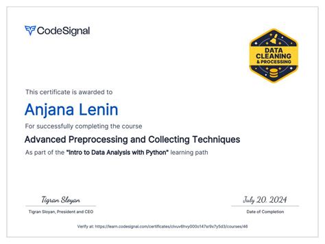 Data Preprocessing And Collection Course By Codesignal Anjana Lenin