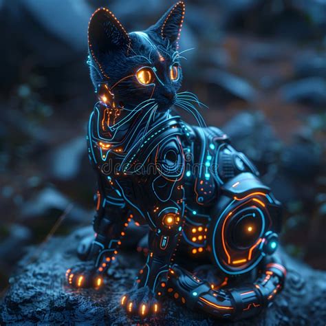 A Cat Glowing Cybernetic Enhancements Stock Illustration Illustration Of Robot Modern 323767159
