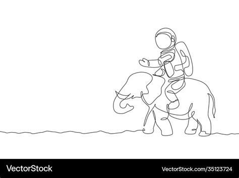 One Continuous Line Drawing Cosmonaut Royalty Free Vector
