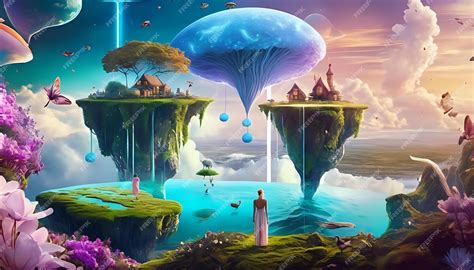 Premium Photo A Surreal Dreamscape With Floating Islands And