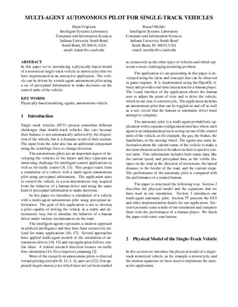 Pdf Multi Agent Autonomous Pilot For Single Track Vehicles