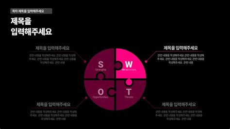 원형 swot 분석 분홍색 강조 사분면 레퍼런스 ppt 파란펭귄