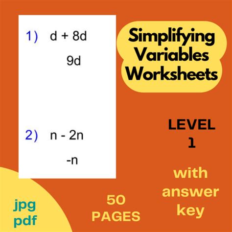 Simplifying Variables Worksheets Addition And Subtraction 2 Terms Algebraic Made By Teachers