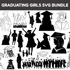 Graduation Girl Silhouette Svg Bundle 2024 Grad Clipart Digital Files Etsy