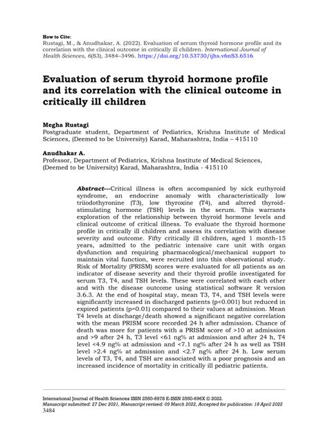Pdf Evaluation Of Serum Thyroid Hormone Profile And Its Correlation