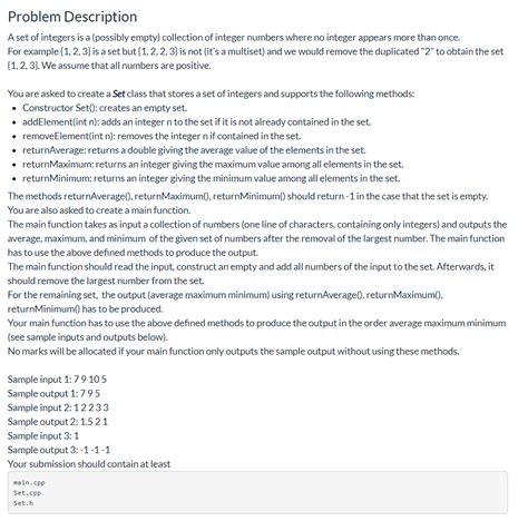Solved Problem Description A Set Of Integers Is A Possibly Chegg Com