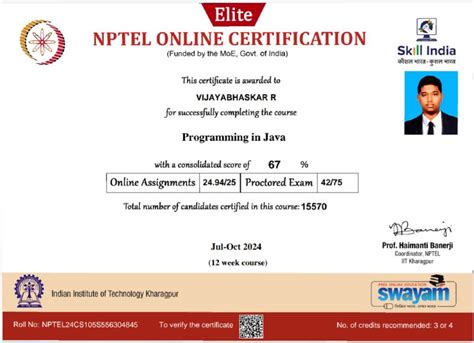 javaprogramming nptel iitkharagpur certificate vijayabhaskar r