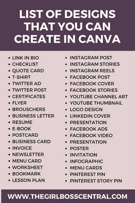 List Of Designs That You Can Create Using Canva Different Kinds Of Template That Canva Has