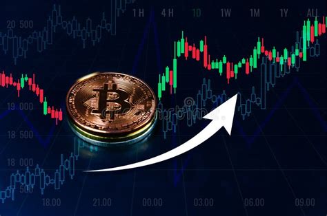 Bitcoin Coins On Trading Graph Of Chart Diagram Symbol Of Electronic Virtual Money And Mining