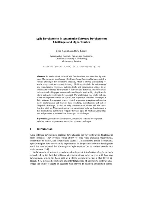 PDF Agile Development In Automotive Software Development Challenges And Opportunities