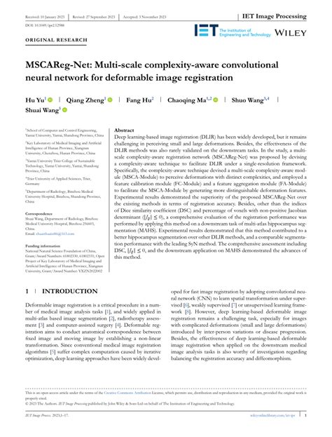 Pdf Mscareg‐net Multi‐scale Complexity‐aware Convolutional Neural Network For Deformable