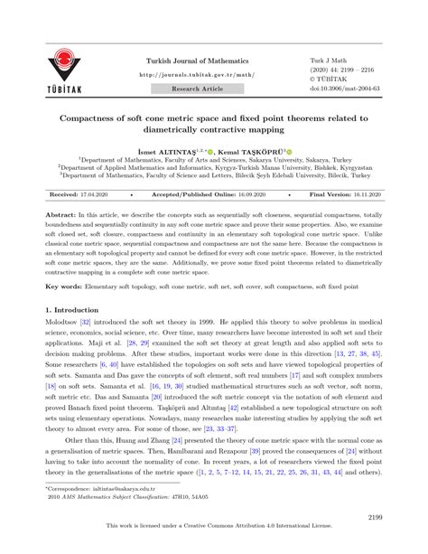 PDF Compactness Of Soft Cone Metric Space And Fixed Point Theorems Related To Diametrically