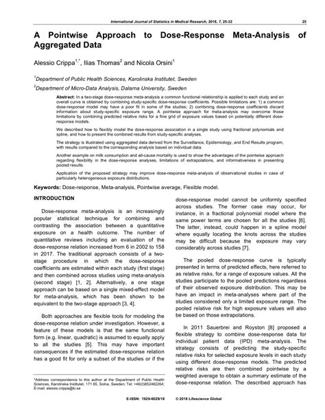 Pdf A Pointwise Approach To Dose Response Meta Analysis Of Aggregated Data