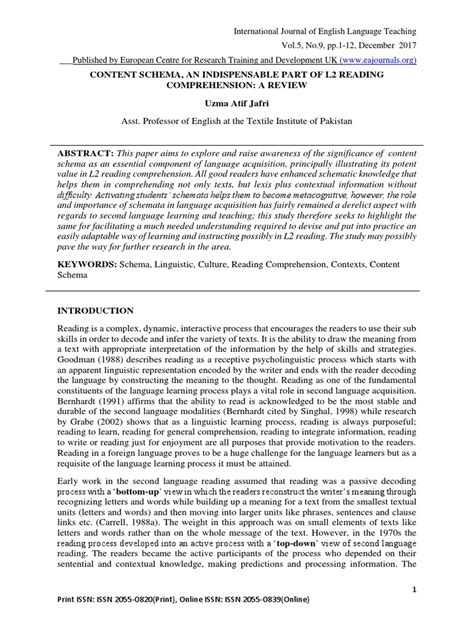 Content Schema An Indispensable Part Of L2 Reading Comprehension A