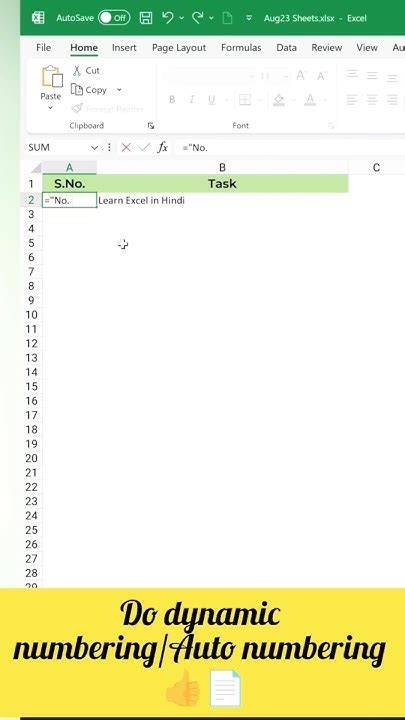 How To Create Dynamic Numbering Pc Microsoftoffice Exceltips Auto