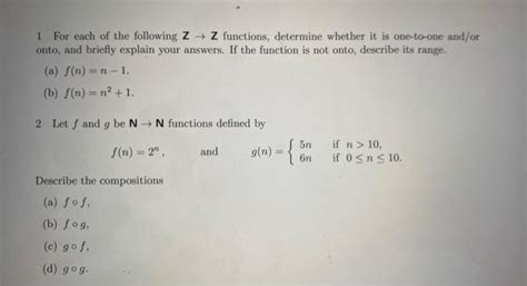 solved 1 for each of the following z→z functions determine