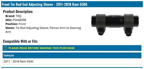 2011 2018 Ram 5500 Tie Rod End Adjusting Sleeve Trq Psa68998 Front