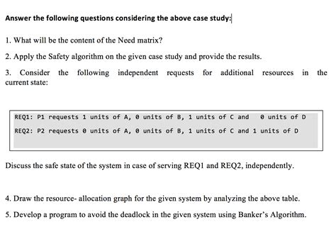 Solved Case Study An Operating System Uses The Bankers Chegg