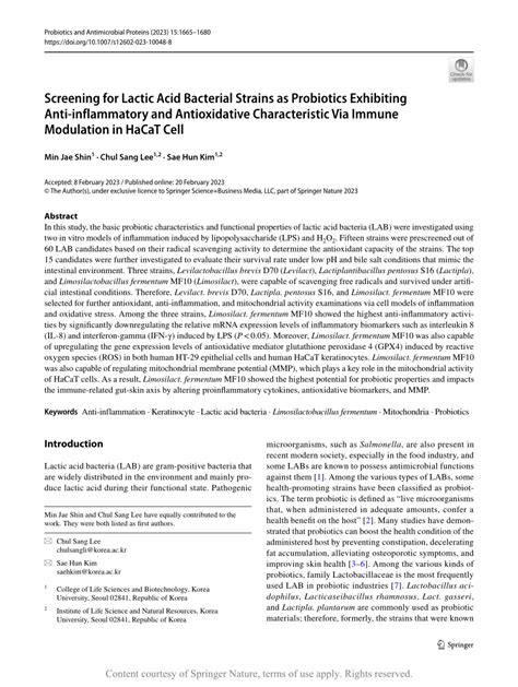 Screening for Lactic Acid Bacterial Strains as Probiotics Exhibiting ...