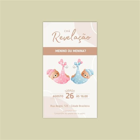 Convite Chá Revelação Arte Digital editável no Elo7 Gama Design