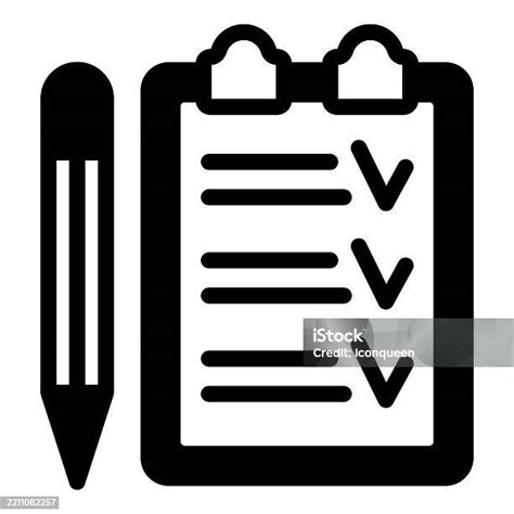 펜 솔리드 아이콘 수리 서비스 개념이있는 체크리스트 보드 벡터 그래픽입니다 종이 시트와 연필 기호가 있는 바둑판 흰색 배경 스타일 모바일 또는 디자인 검은색에 대한 스톡