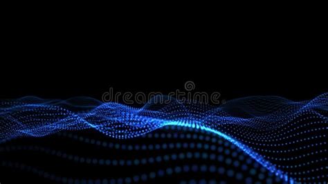 Abstract Blue Digital Wave Particle Dots Flowing On Dark Background