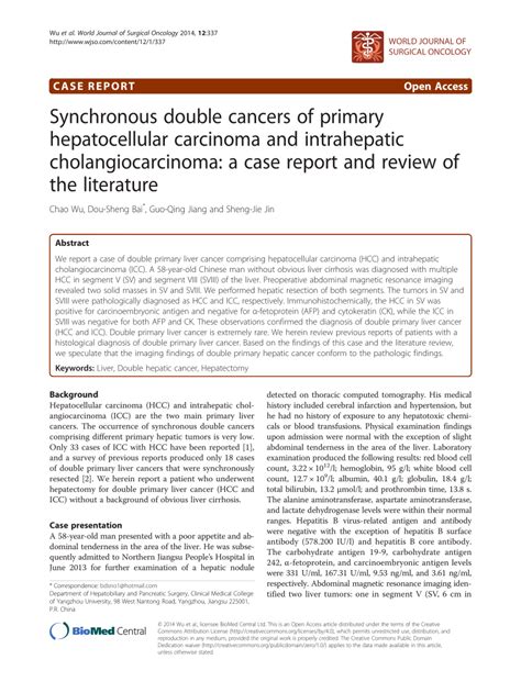 Pdf Synchronous Double Cancers Of Primary Hepatocellular Carcinoma And Intrahepatic
