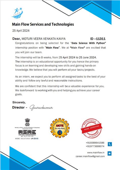 Got An Offer Letter From Main Flow For Data Science Kavya Moturi