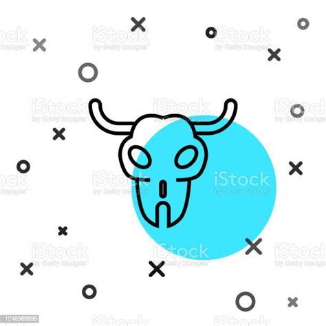 흰색 배경에 고립 된 검은 줄 버팔로 두개골 아이콘 임의동적 모양 벡터 일러스트레이션 검은색에 대한 스톡 벡터 아트 및 기타 이미지 검은색 고풍스런 그리기 Istock