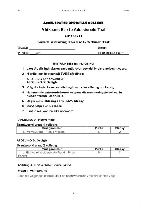 Gr 11 Eat Taak 6a Siklus Letterkunde Toets Mei 2019 Accelerated