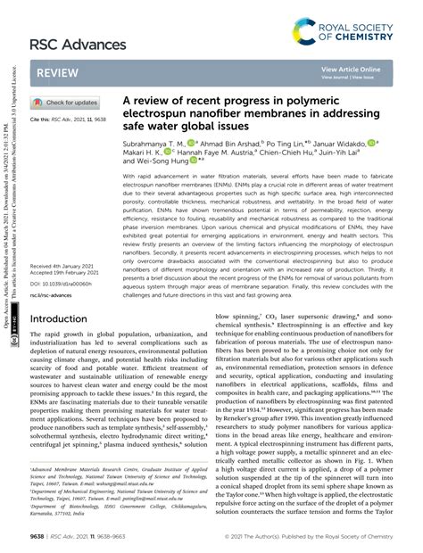 Pdf A Review Of Recent Progress In Polymeric Electrospun Nanofiber