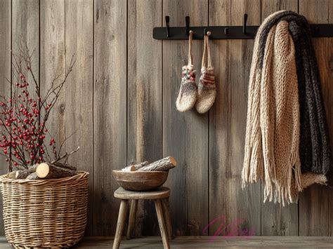 Rustic Winter Cabin Teams Background Farmhouse Home Office Backdrop