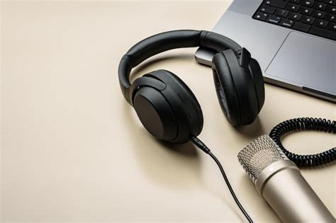 Premium Photo Headphones And Microphone On The Table Close Up