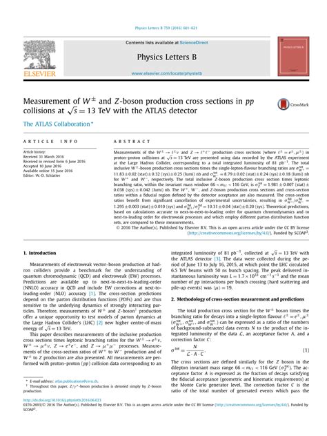 Pdf Measurement Of W ± And Z Boson Production Cross Sections In Pp Collisions At √s 13 Tev