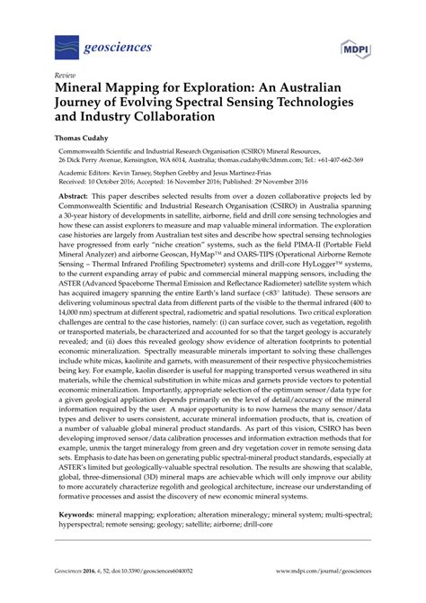 PDF Mineral Mapping For Exploration An Australian Journey Of Evolving Spectral Sensing