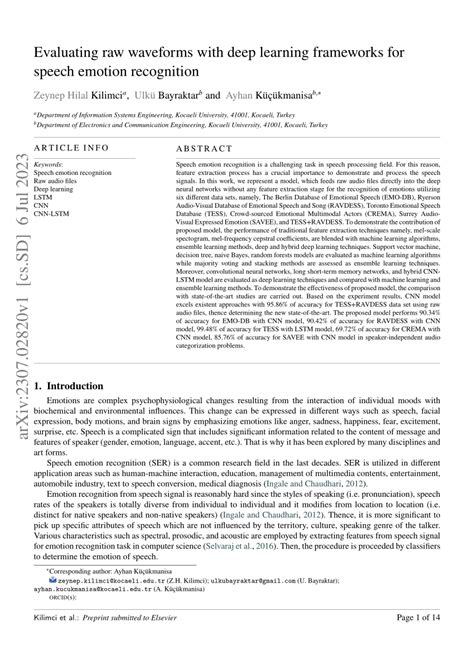 Pdf Evaluating Raw Waveforms With Deep Learning Frameworks For Speech Emotion Recognition