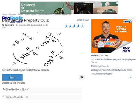 Proprofs Distributive Property Quiz Unknown Type For 6th 8th Grade Lesson Planet