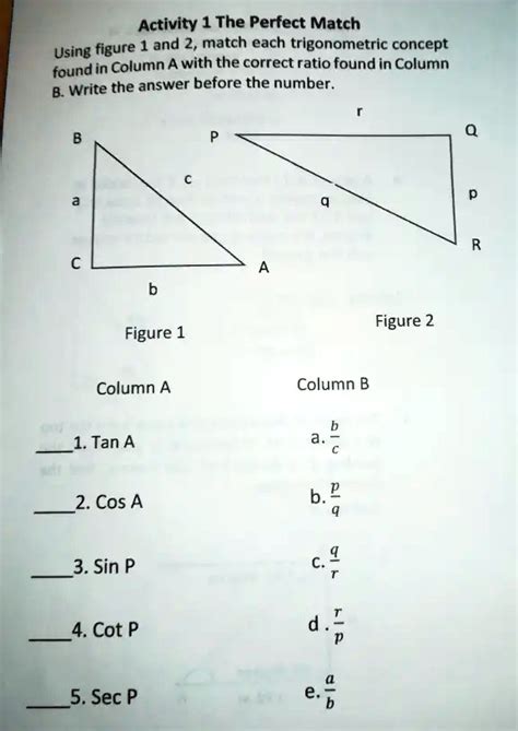 SOLVED Activity The Perfect Match Using Figure And Match Each Trigonometric Concept