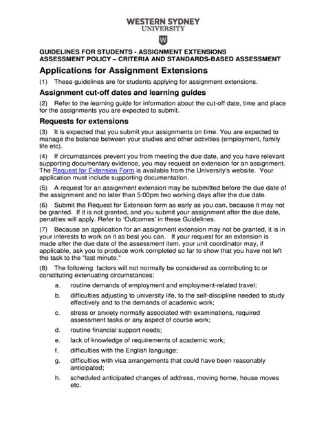 Fillable Online Guidelines For Students Assignment Extensions Fax