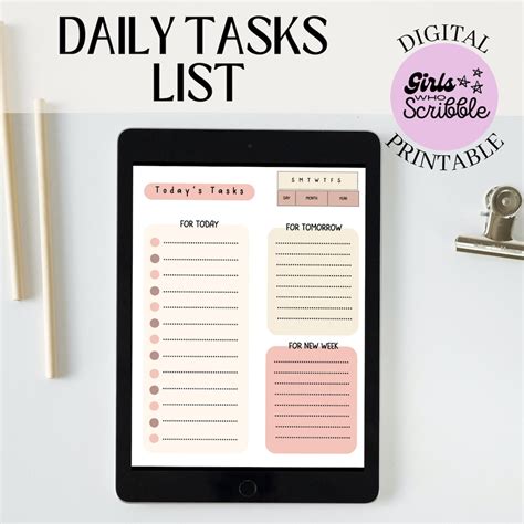 Printable Daily Task Sheet Digital Daily Planner Daily Planner Printable Day Planner