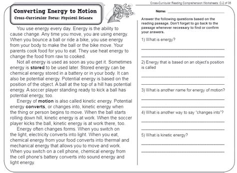 3rd Grade Science Worksheets Energy