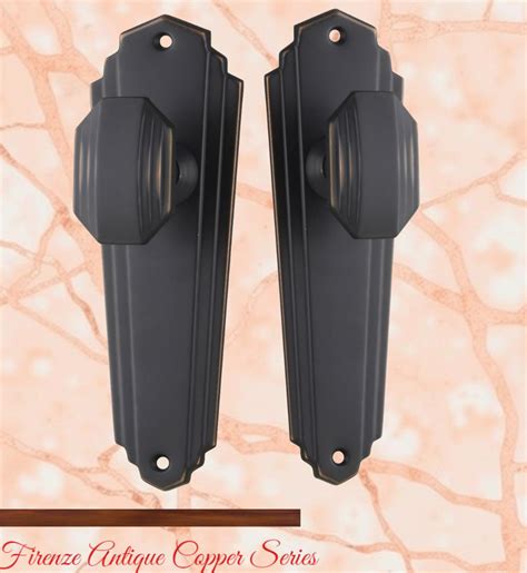 Antiqued Copper Door Knob Antiqued Copper Art Deco Jive Door Knob Wbackplate 200x 63mm Vintique