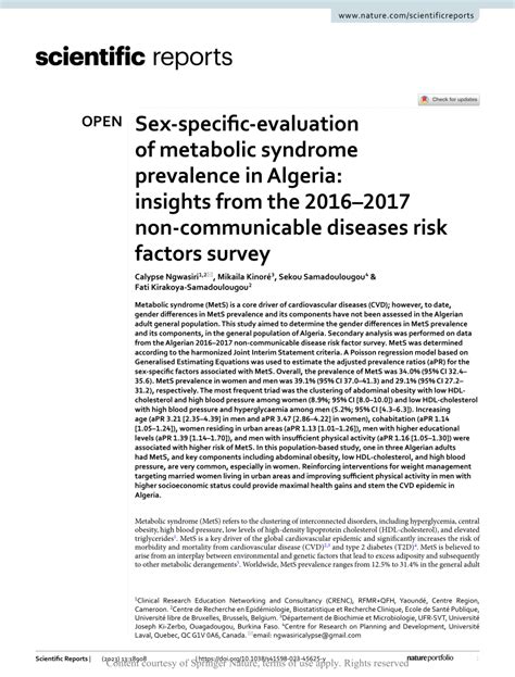 Pdf Sex Specific Evaluation Of Metabolic Syndrome Prevalence In