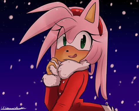 Amy~snowing Christmas By Klaudy Na On Deviantart Amy Rose Amy Sonic