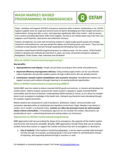 Wash Market Based Programming In Emergencies Overview Oxfam Policy Wash Market Based Programming In Emergencies Overview Oxfam Policy