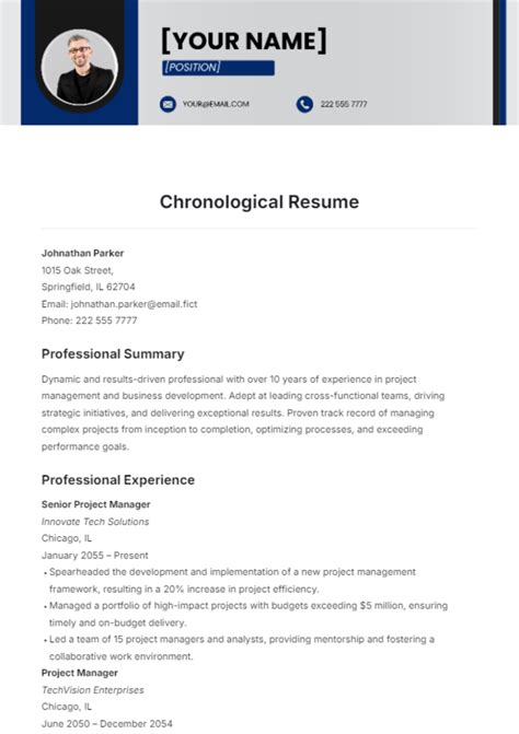 Free Reverse Chronological Resume Format Template to Edit Online